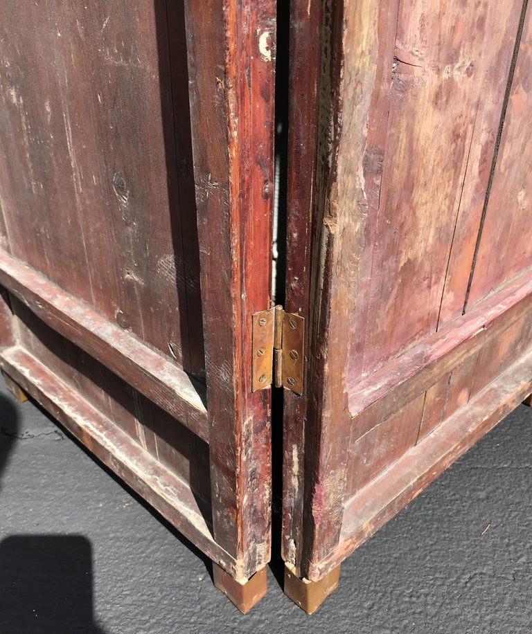 Six-Panel Carved Polychrome and Gilt Chinese Wooden Dressing Screen or ...