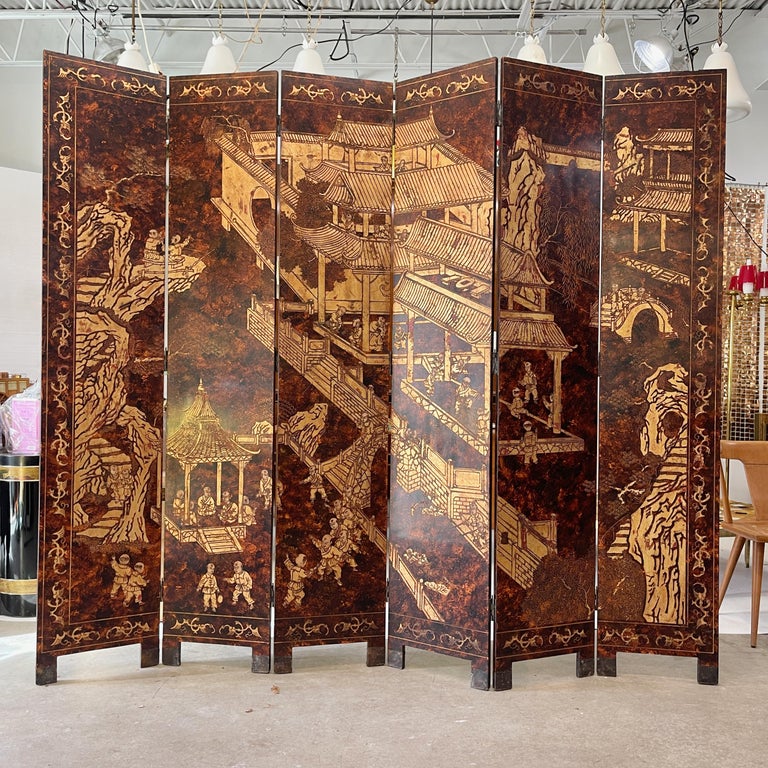 Six Panel Chinoiserie Coromandel Screen at 1stDibs