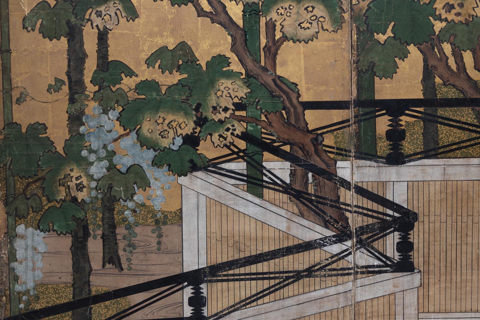 Six-Panel Japanese Folding Screen with Grapevine, Kanō School at 1stDibs