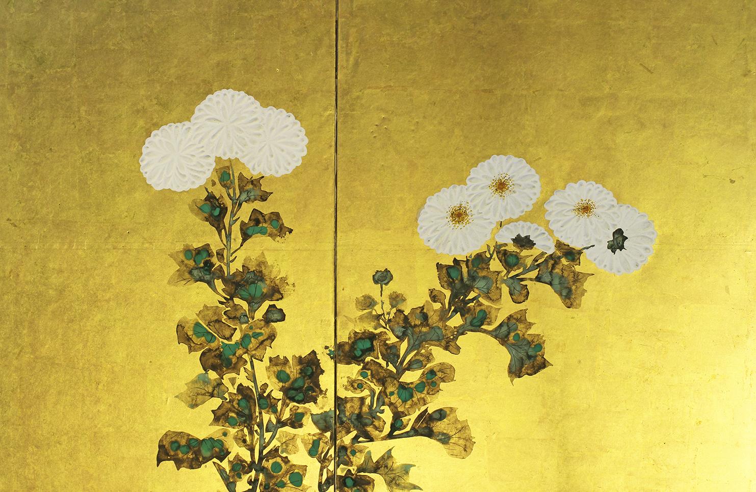 Six-Panel Japanese Screen on Spring Gold Leaf For Sale at 1stDibs ...