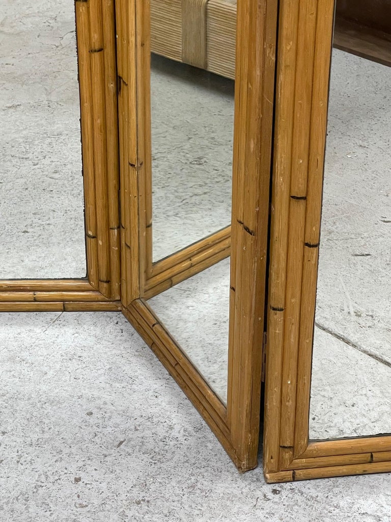Six Panel Split Reed Rattan Mirrored Palm Tree Folding Screen at 1stDibs