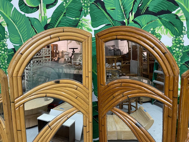Six Panel Split Reed Rattan Mirrored Palm Tree Folding Screen at 1stDibs