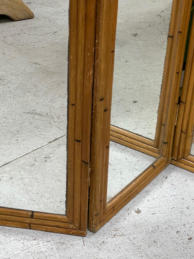 Six Panel Split Reed Rattan Mirrored Palm Tree Folding Screen at 1stDibs