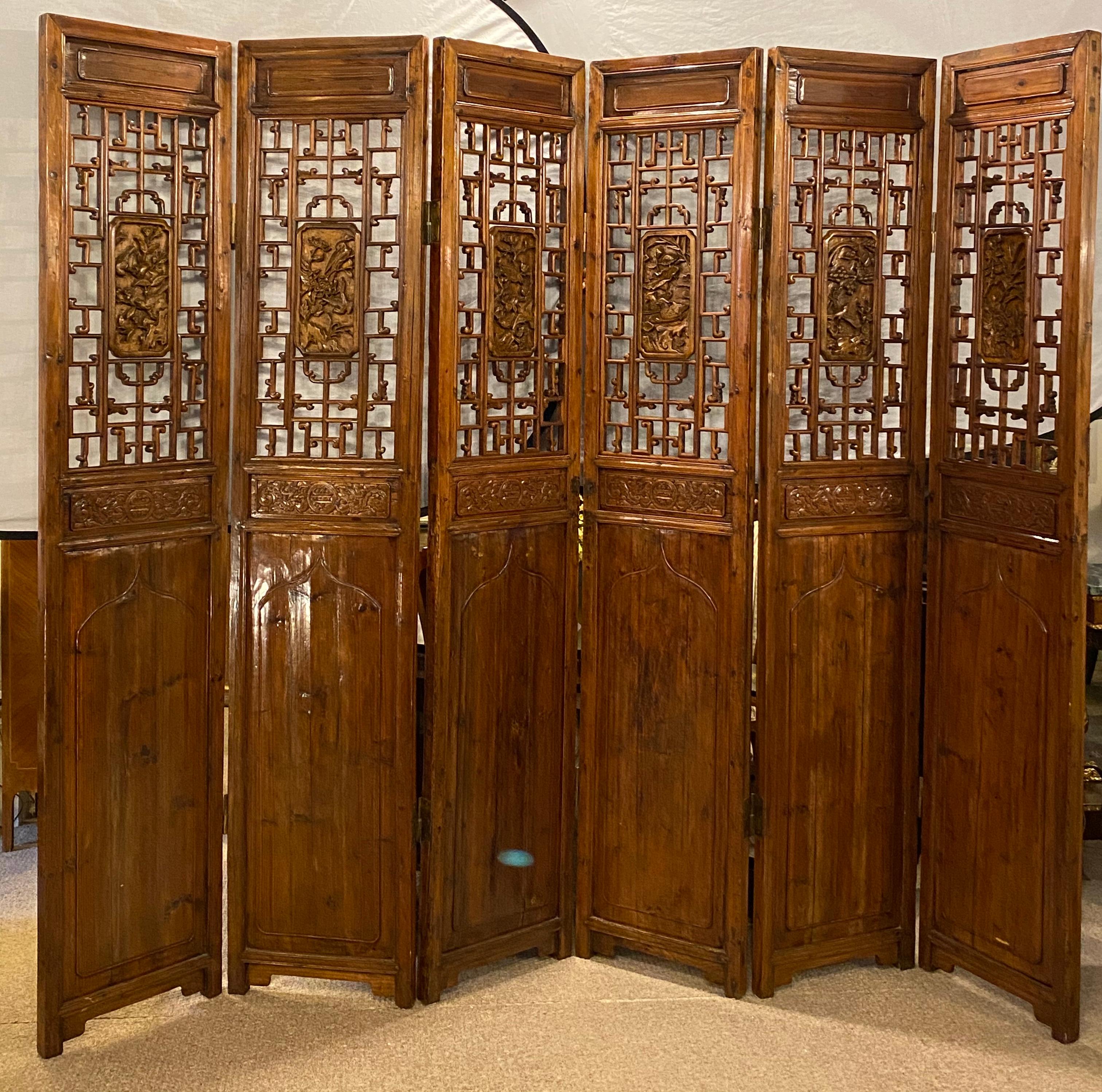 Six-Panel Teak Asian, early 20th Century Folding Screen / Room Divider ...