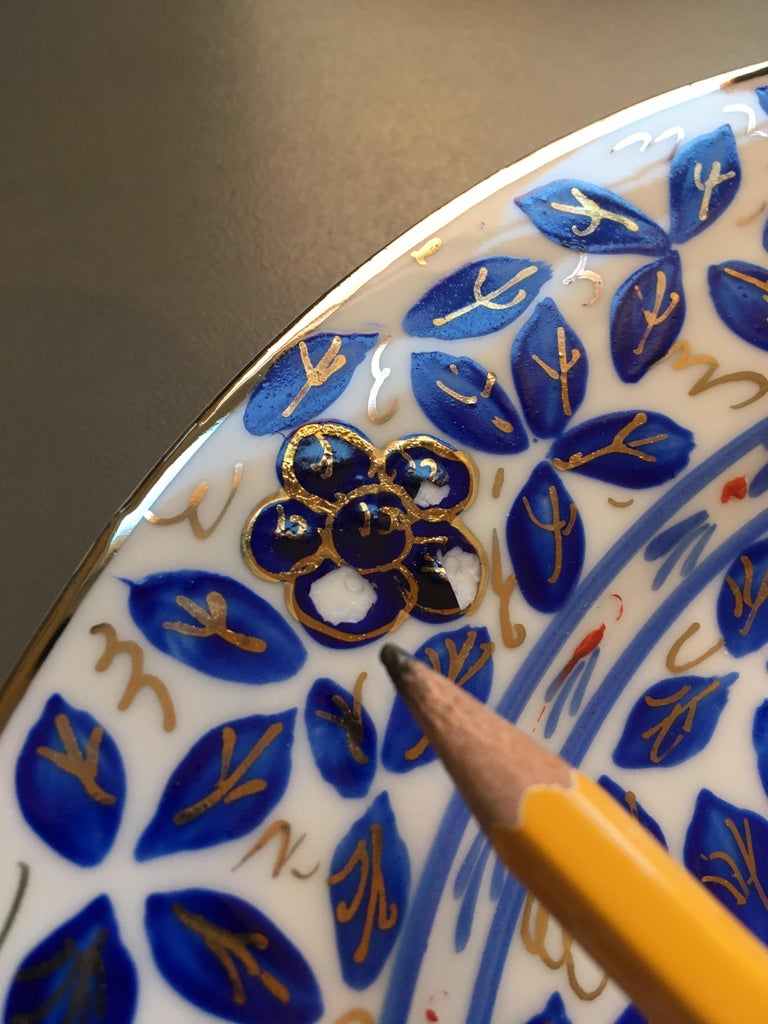 Six Persian Market Porcelain Dinner Plates Gilt Portrait Nasr Al Din ...