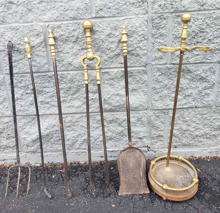 Six-Piece George III Cast Brass and Iron Fireplace Tool Set For Sale at ...