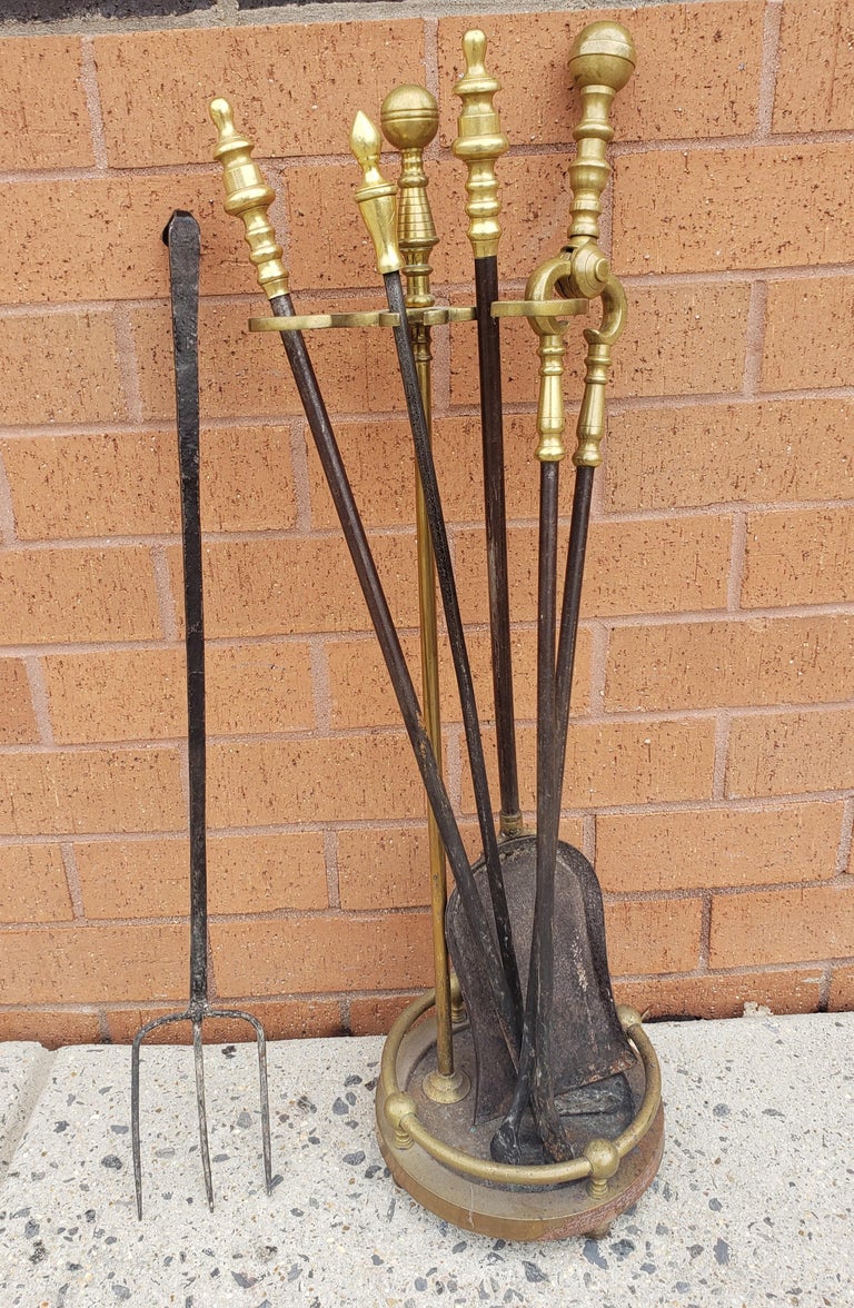 Six-Piece George III Cast Brass and Iron Fireplace Tool Set For Sale at ...