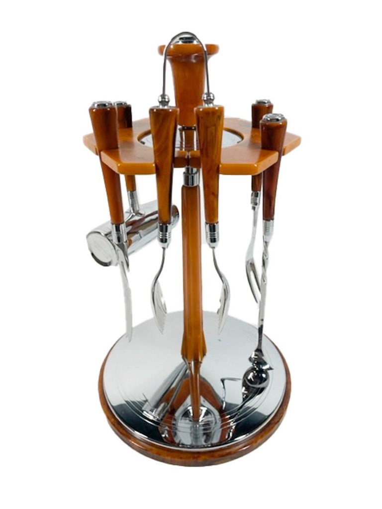 Six Piece Glo-Hill Bar Tool Set in Butterscotch Bakelite with Rotating ...