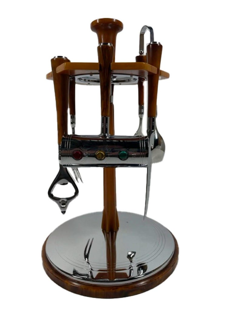 Six Piece Glo-Hill Bar Tool Set in Butterscotch Bakelite with Rotating ...