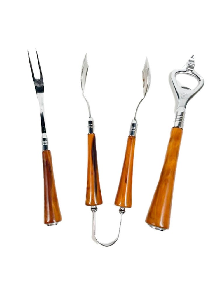 Six Piece Glo-Hill Bar Tool Set in Butterscotch Bakelite with Rotating ...