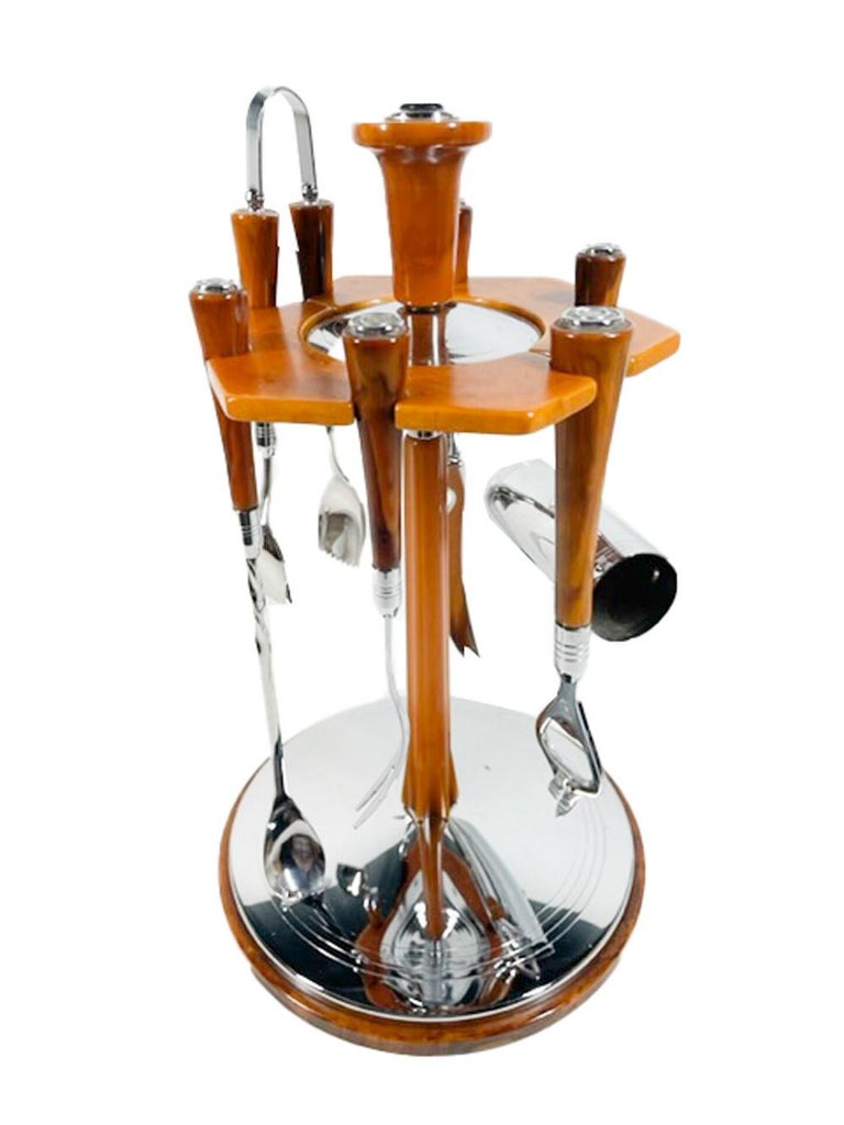 Six Piece Glo-Hill Bar Tool Set in Butterscotch Bakelite with Rotating ...