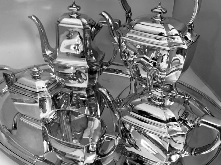 Six-Piece Tiffany and Co. Sterling Silver Kettle on Cradle W Serving ...