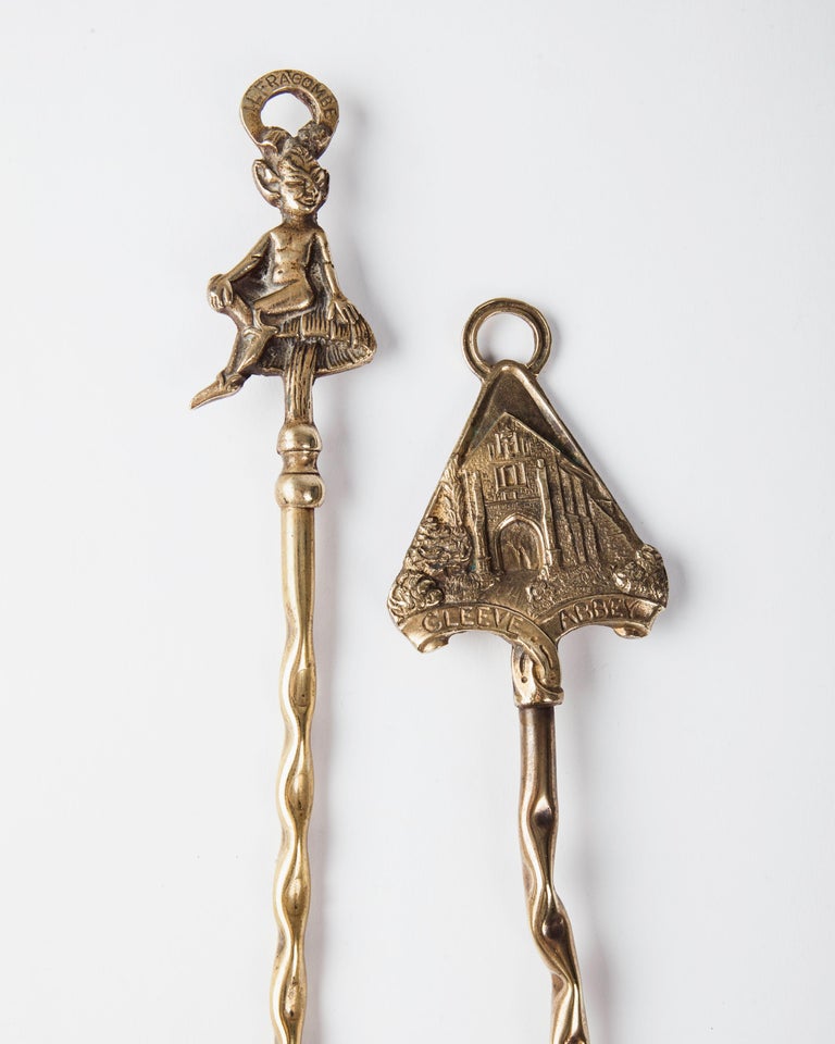 Six Piece Vintage Brass Fireplace Tools and Toasting Forks, England ...