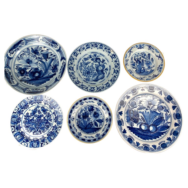 Six Pieces of Blue and White Dutch Delft For Sale at 1stDibs