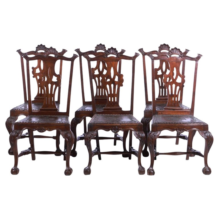 Six Portuguese Chairs From The 20th Century In Chestnut Wood For Sale