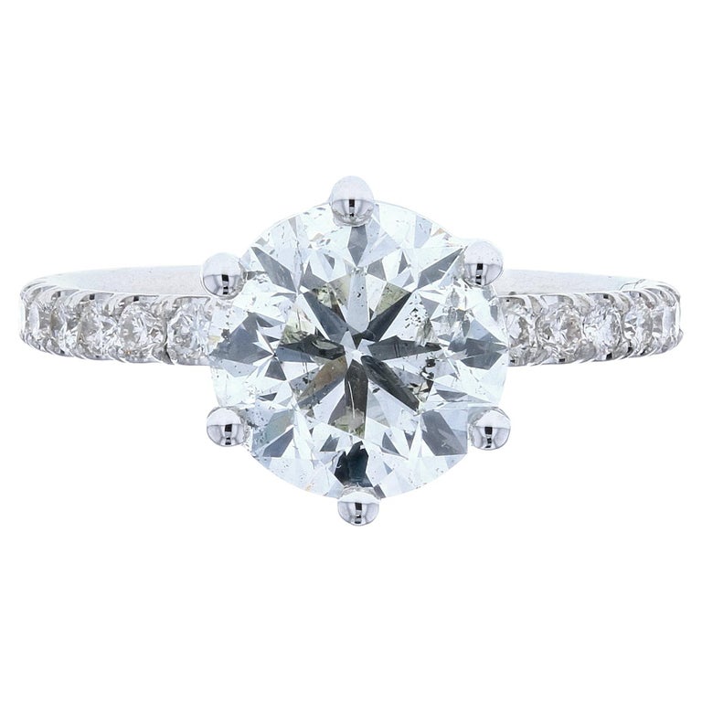 Six Prong Classic Engagement Ring with Diamond Pave with Round Center ...