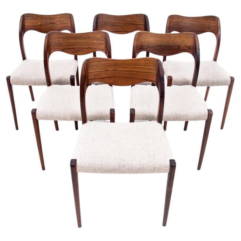 Six Rosewood Chairs by N. O. Møller, Model 71, Denmark, 1960s, After ...