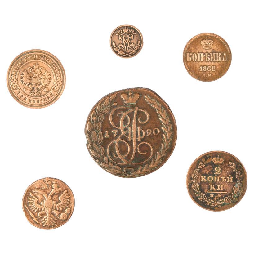 Six Russian imperial-era copper coins, 1741 to 1906 at 1stDibs