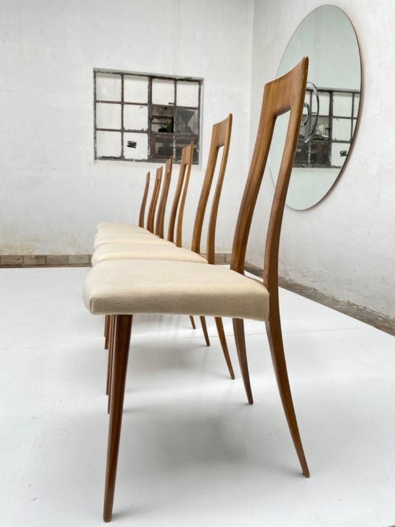 Six Sculptural Form 'Turin School' Walnut and Mohair Dining Chairs ...