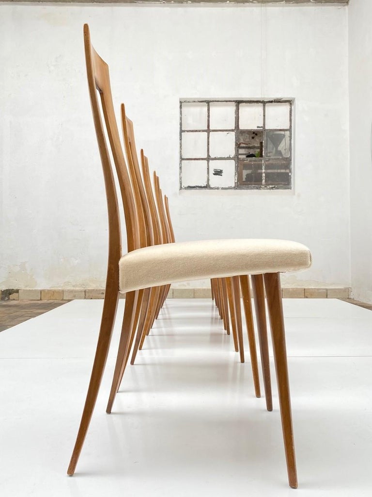 Six Sculptural Form 'Turin School' Walnut and Mohair Dining Chairs ...