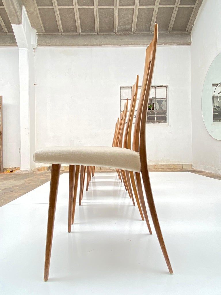 Six Sculptural Form 'Turin School' Walnut and Mohair Dining Chairs ...