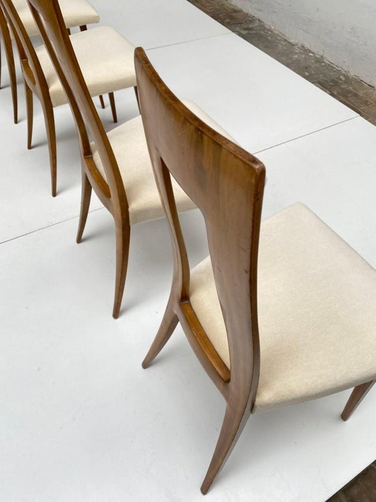 Six Sculptural Form 'Turin School' Walnut and Mohair Dining Chairs ...