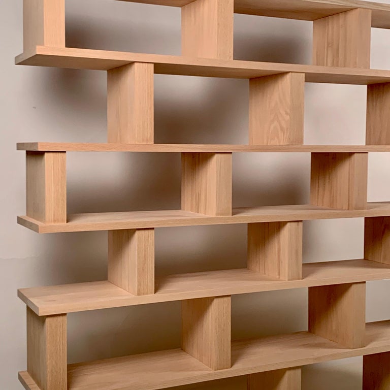 Six Shelves 'Verticale' Polished Oak Shelving Unit For Sale at 1stDibs