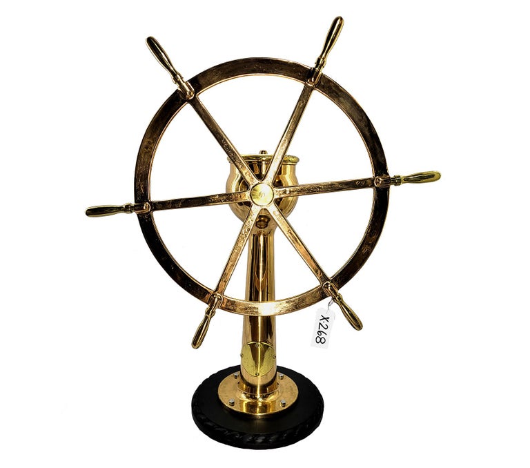 Six Spoke Solid Brass Ships Wheel on Stand For Sale at 1stDibs
