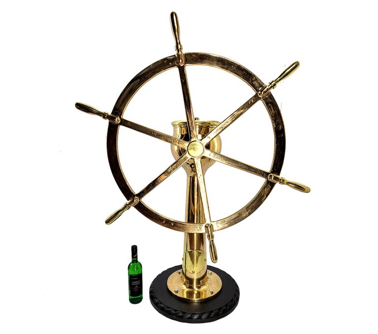 Six Spoke Solid Brass Ships Wheel on Stand For Sale at 1stDibs