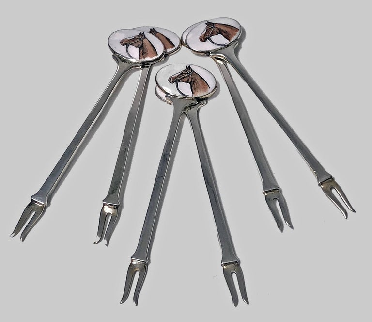 Six Sterling Enamel Cocktail Martini Sticks, Birmingham 1960 Alexander ...