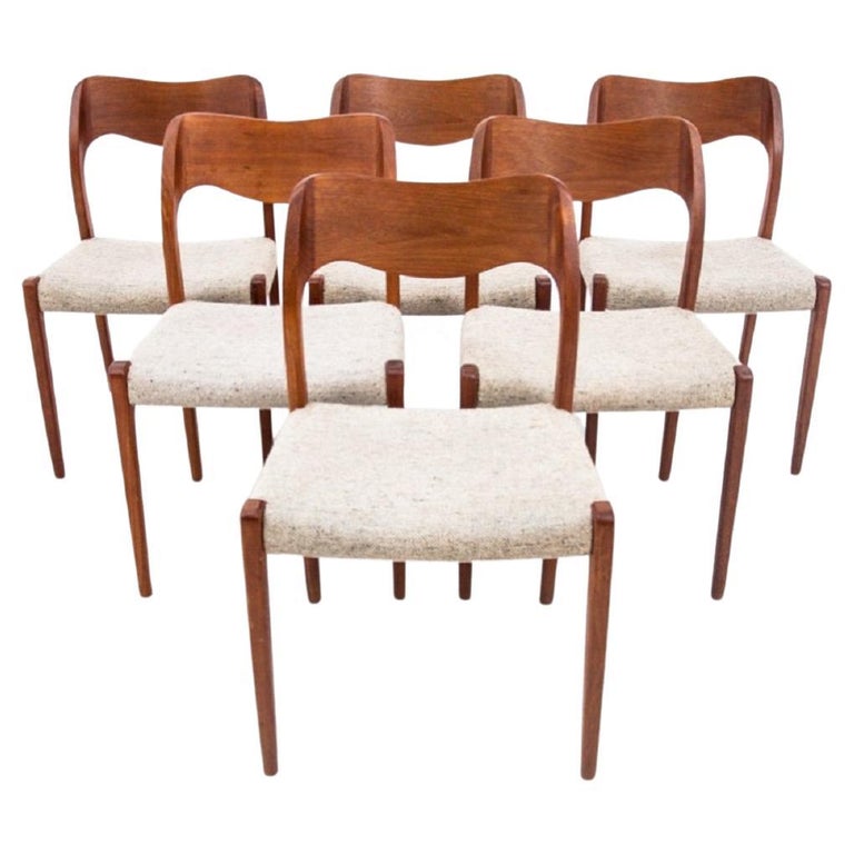 Six Teak Chairs by N. O. Møller, Model 71, Denmark, 1960s at 1stDibs