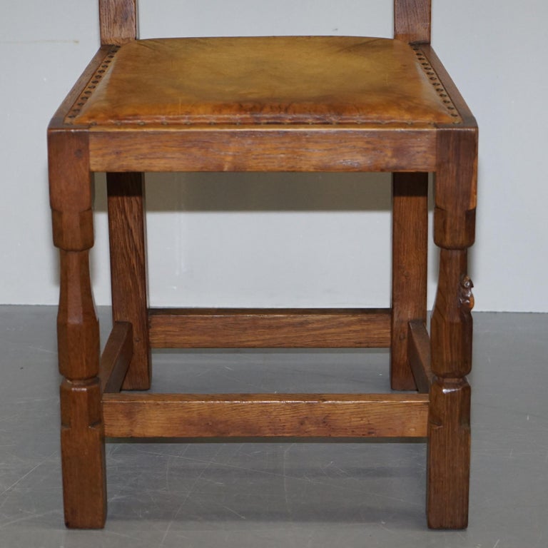 Six Very Rare 1950s Honeycomb Oak Robert Mouseman Thompson Dining ...