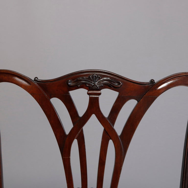 Six Vintage Chippendale Style Carved Mahogany Ribbon Back Dining Chairs ...