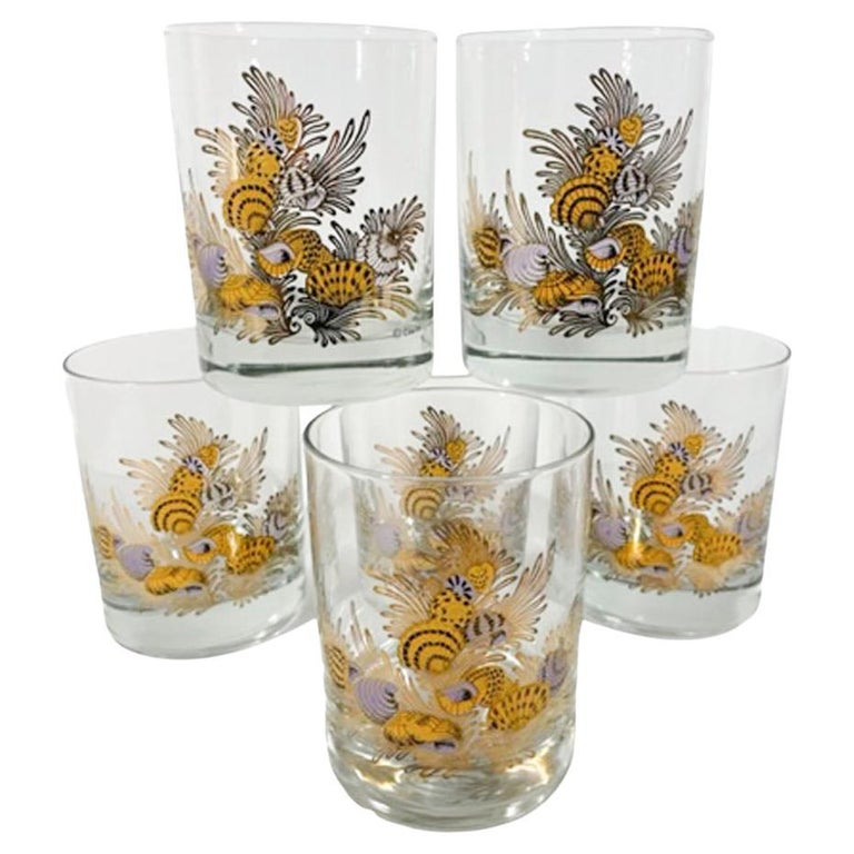 Six Vintage Double Rocks Glasses with Seashell Motif by Couroc of ...