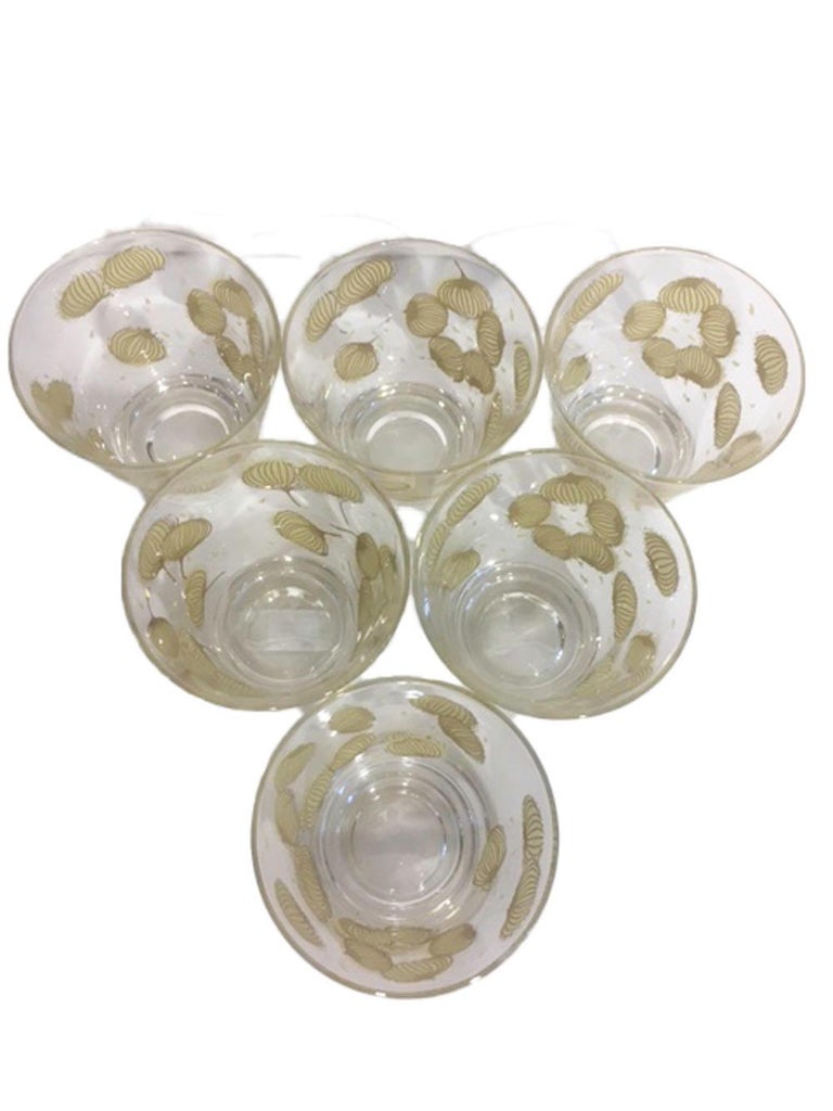 Six Vintage Fred Press Old Fashioned Glasses with Tan Enamel and 22 ...