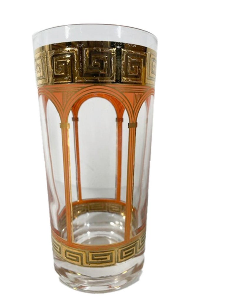 Six Vintage Georges Briard Highball Glasses with Columns, Arches and ...