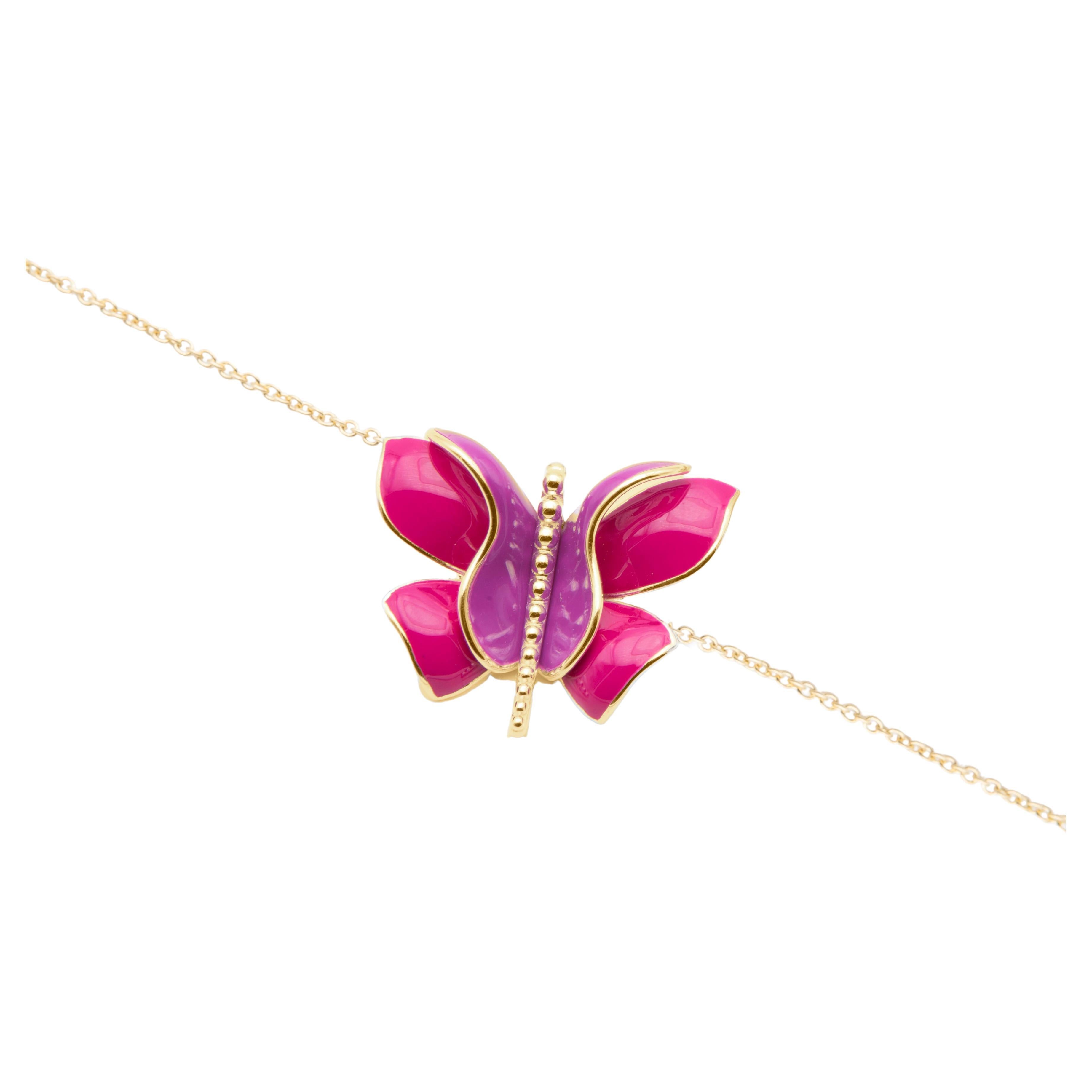 Six wings 925 silver necklace with fuxia and pink enamel little ...