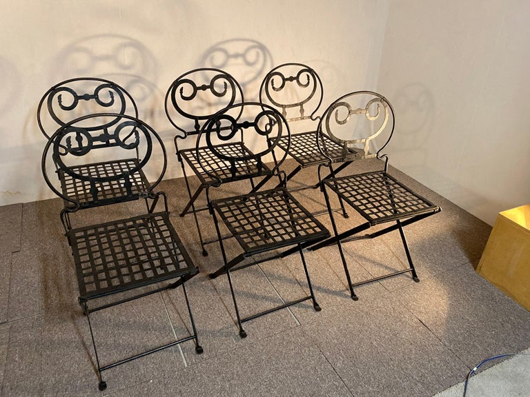 Six Wrought Iron Chairs, French, 20th Century For Sale at 1stDibs