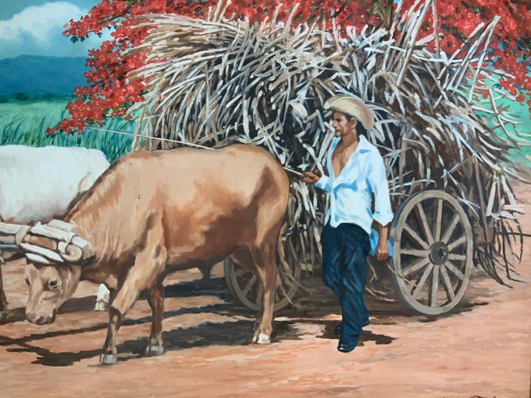 Sixto Febus Oil Painting of the Sugar Cane Harvest For Sale at 1stDibs ...