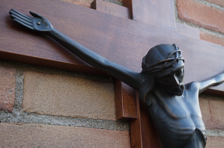 Sizable Art Deco Wall Crucifix with a Stylized and Bronzed Corpus of ...