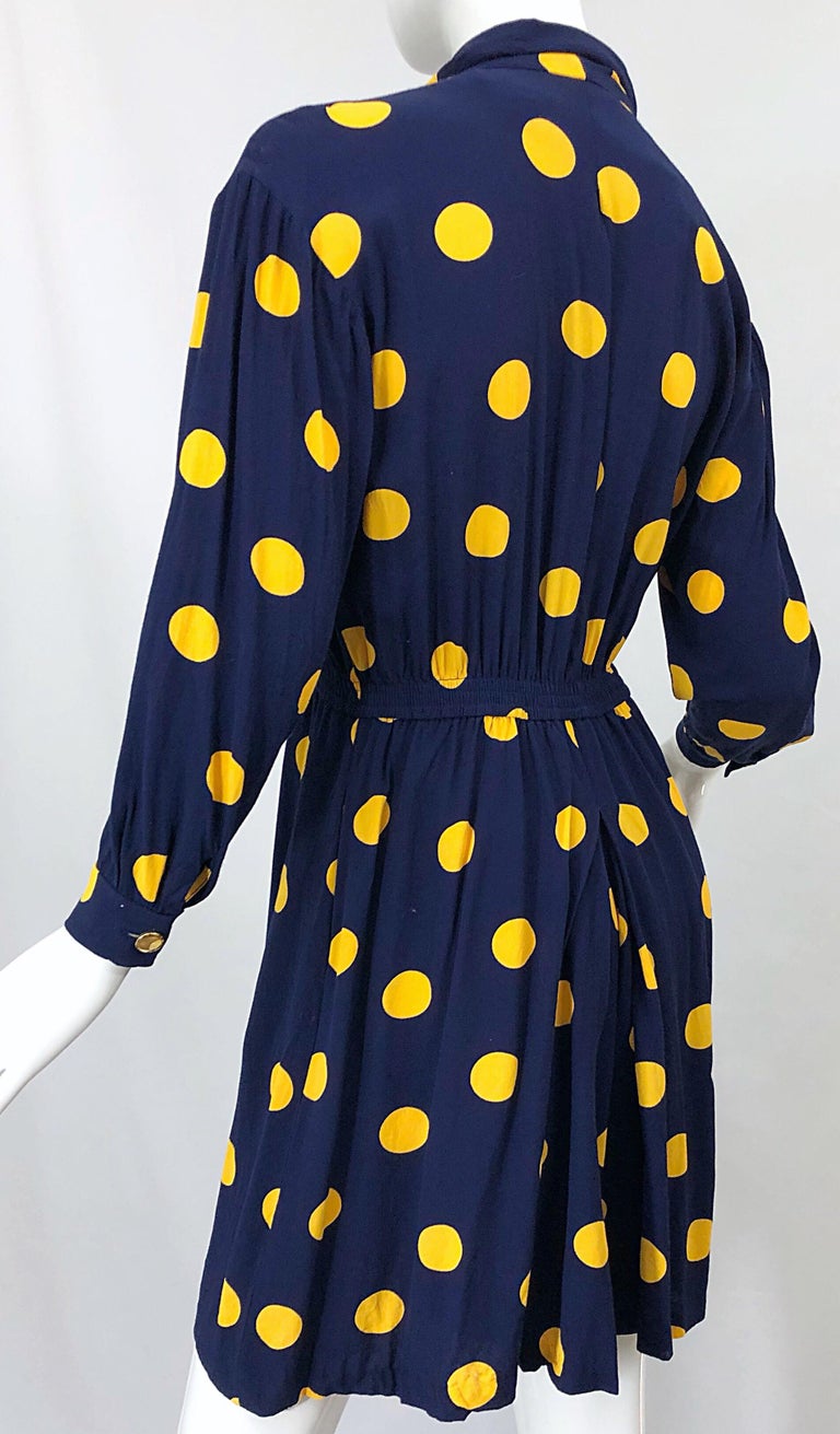 Size 8 Romper Late 1980s Navy Blue and Yellow Polka Dot 80s Vintage ...
