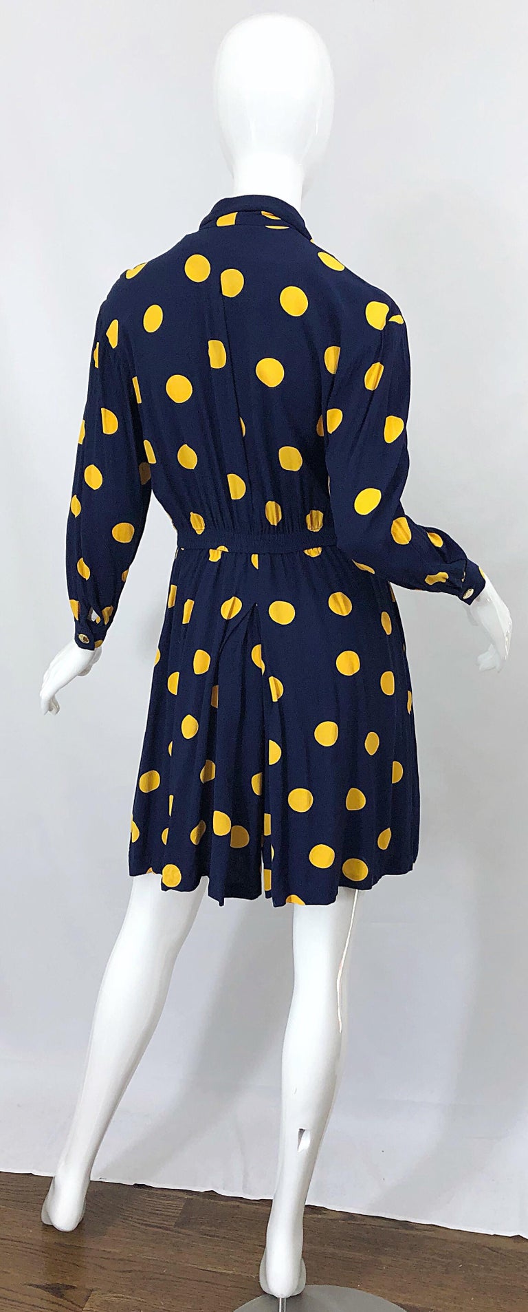 Size 8 Romper Late 1980s Navy Blue and Yellow Polka Dot 80s Vintage ...