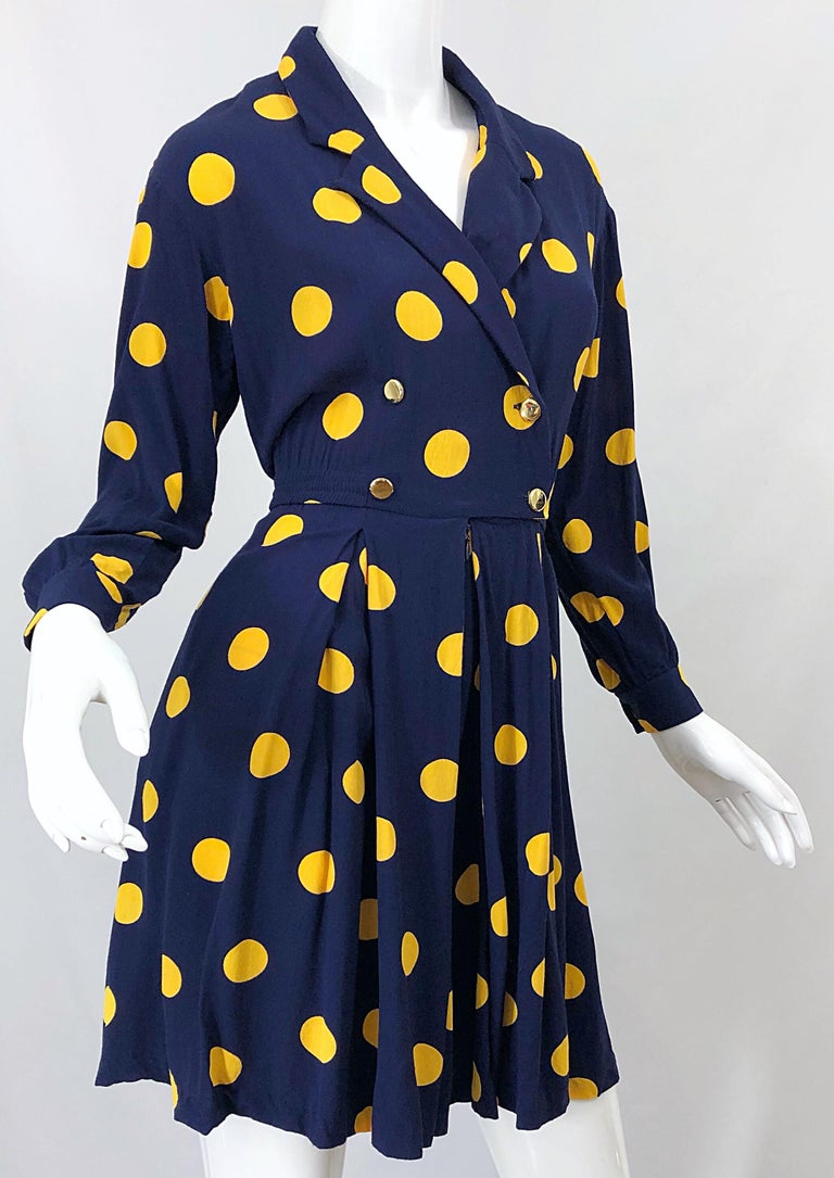 Size 8 Romper Late 1980s Navy Blue and Yellow Polka Dot 80s Vintage ...