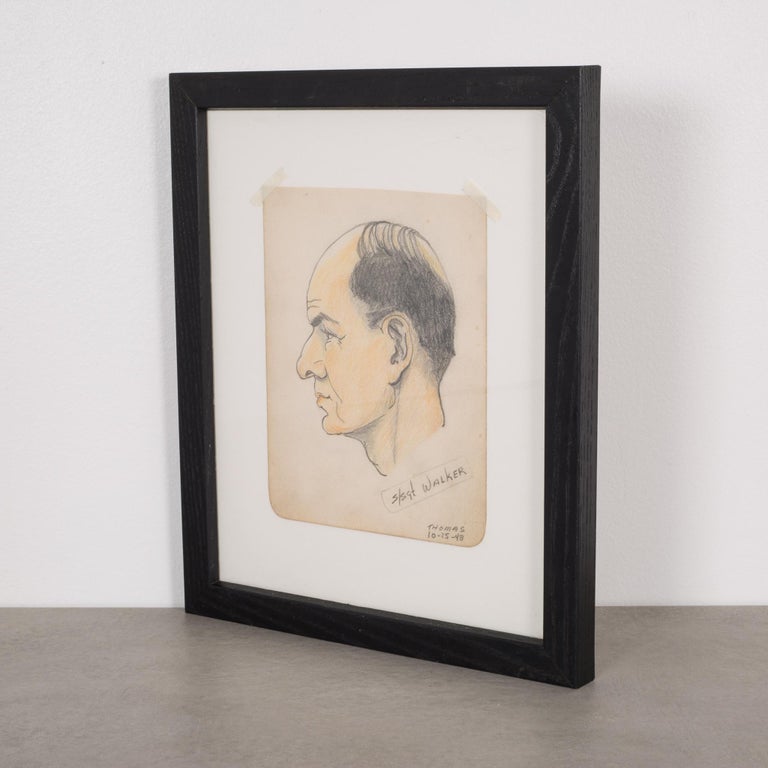 Sketched Profile of Man "S/Sgt Walker" by Thomas, circa 1943 For Sale ...