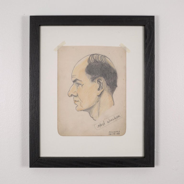 Sketched Profile of Man "S/Sgt Walker" by Thomas, circa 1943 For Sale ...