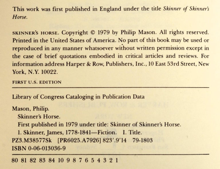 Skinner's Horse by Philip Mason, Stated First Edition For Sale at 1stDibs