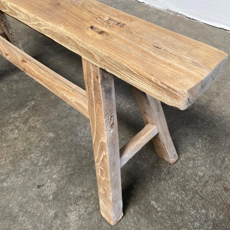 Skinny Bench Vintage Antique Elm Wood Bench For Sale at 1stDibs