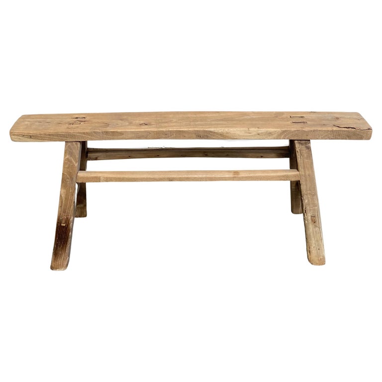 Skinny Bench Vintage Antique Elm Wood Bench For Sale at 1stDibs