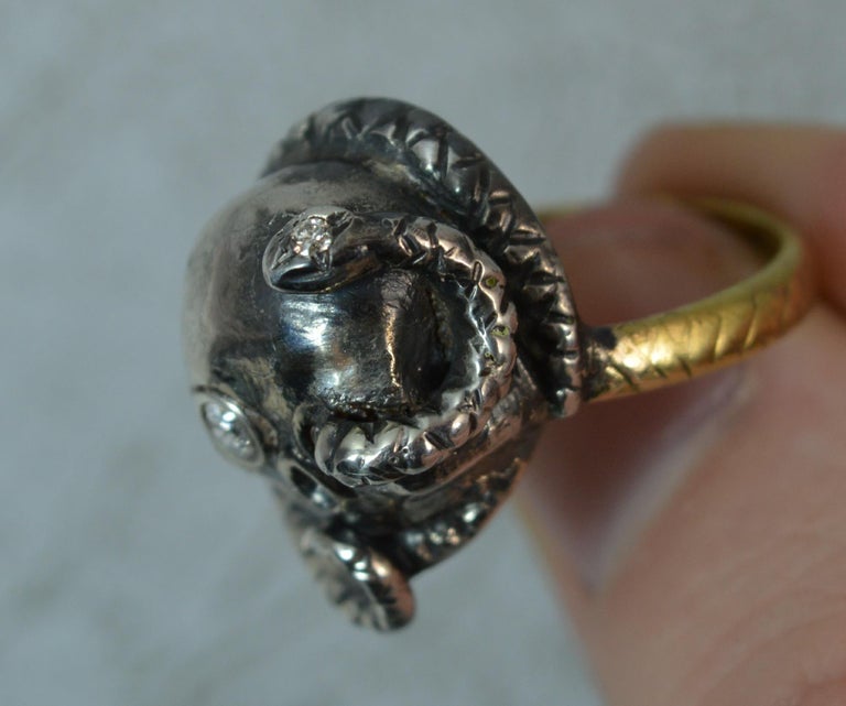 Skull and Snake Ring with Diamonds in 9 Carat Gold For Sale at 1stDibs