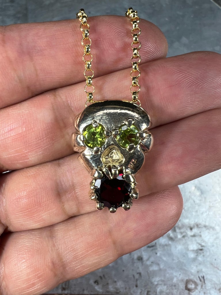 Skull and Soul (10K, Peridot, and Garnet Pendant) by Ken Fury For Sale ...